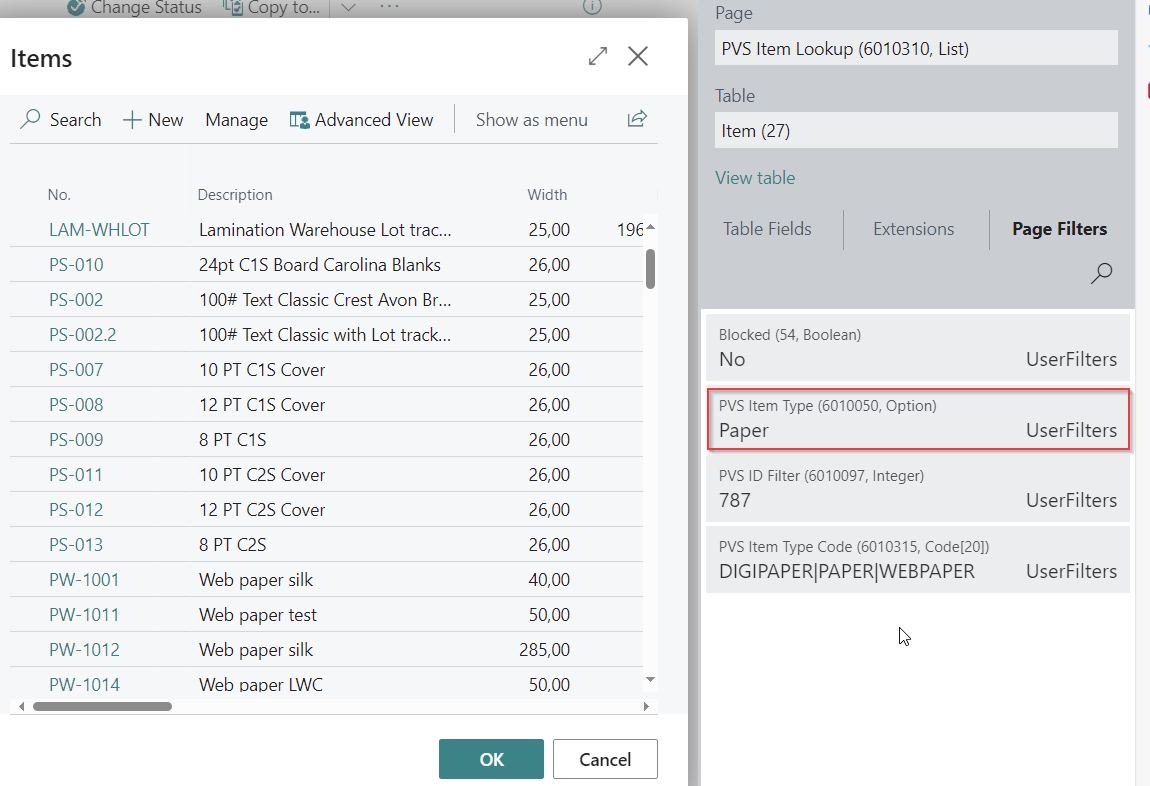 Item Type Codes and filters - PrintVis Documentation
